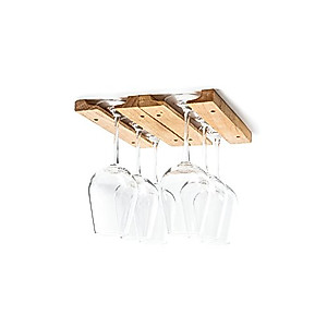 Fox Run Mounted Under-Cabinet Wooden Wine Glass Holder Rack, 11 x 7 x 0.75 inches, Brown