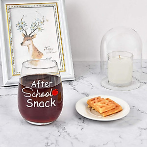 Teacher Gift - After School Snack Stemless Wine Glass 15Oz, Teacher Wine Glass for Preschool, Elementary, High School Teacher, Professor, Gift Idea for Teacher Appreciation Day, Retirement, Christmas