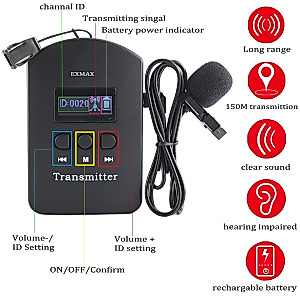 EXMAX EXD-101 2.4GHz Professional Wireless Tour Guide System with 9999 Available Channels to Work for the Reception of VIPs Visited the Factory,Seminars or Exhibitions(1 Transmitter & 4 Receivers)