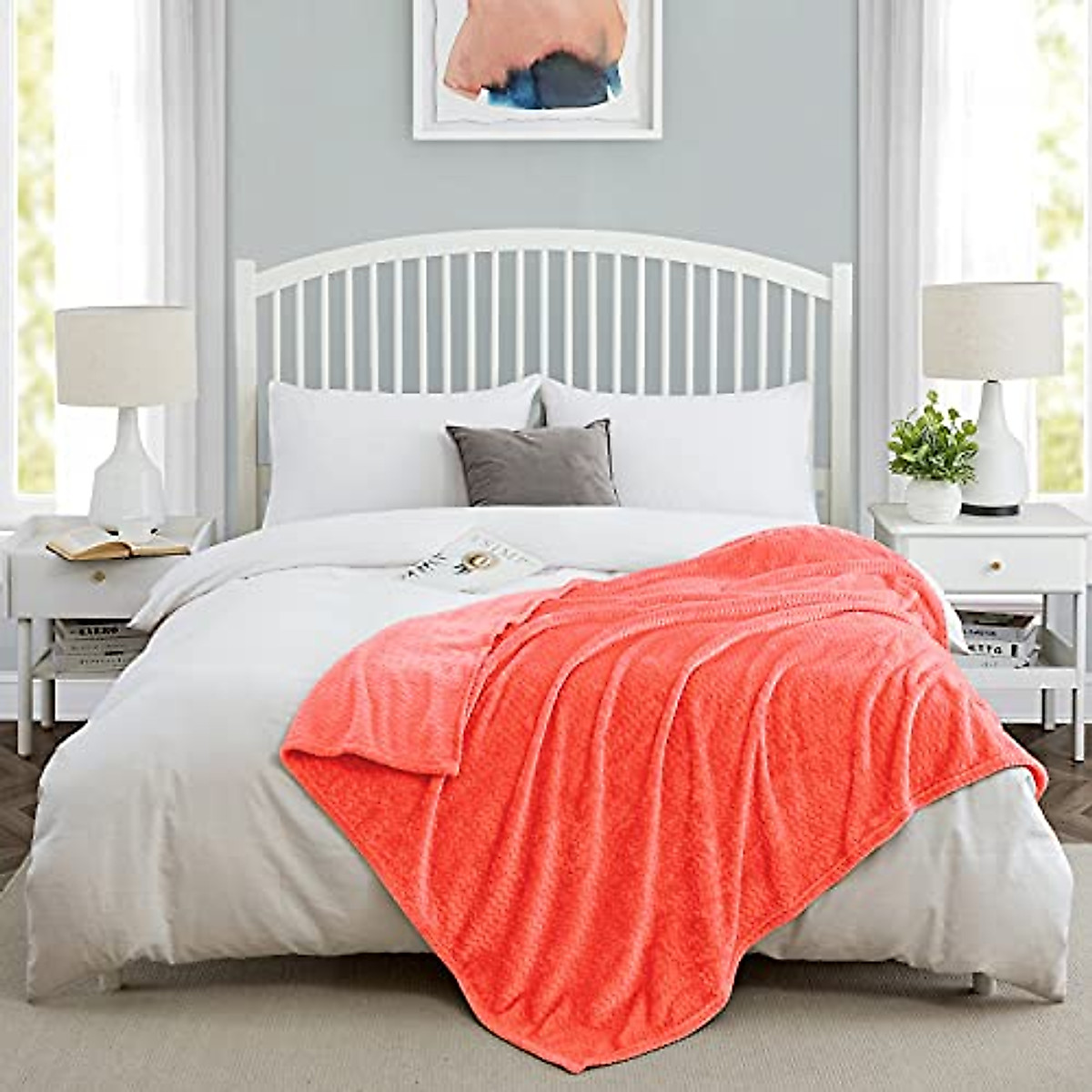 Whale Flotilla Breathable Fleece Throw Blanket for Couch Sofa(50x70 Inch), Super Soft Fuzzy Blankets for All Season, Lightweight and Fluffy, Coral(Chevron)