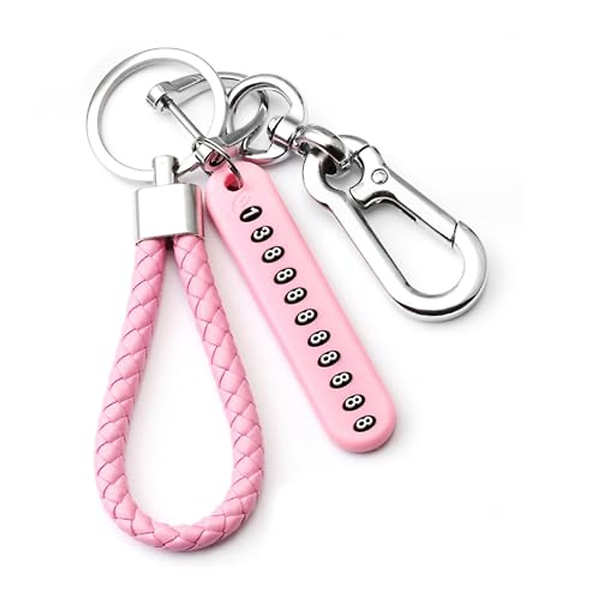 Hawyet 1 PC Car Keychain, Anti-lost Number Card Braided Rope Organizer with Horseshoe Buckle, Universal for Most Cars (Pink)