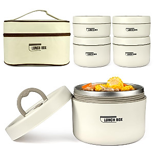 Keweis Bento Box Adult Lunch Box Set, Portable Insulated Lunch Containers with Thermal Bag, Stackable Stainless Steel Leakproof Food Containers for Adults Teens Kids, Set of 4, 68 Oz