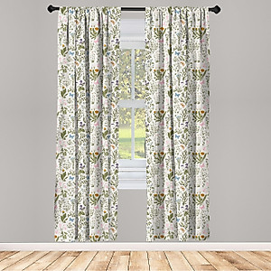 Ambesonne Floral Curtains, Vintage Garden Plants Herbs Flowers Botanical Classic Design Art, Window Treatments 2 Panel Set for Living Room Bedroom, Pair of - 28" x 63", Mustard Green