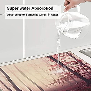 Foggy Forest Jungle Wilderness Printed Drying Mat For Kitchen Ultra Absorbent Microfiber Dishes Drainer Mats Non-Slip Silicone Quick Dry Pad - 18 X 16inch