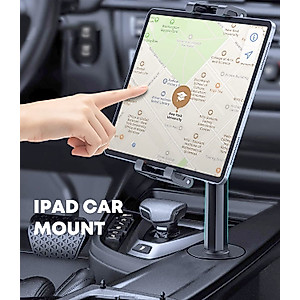 Car Cup Holder Tablet Mount, AHK Universal Tablet & Smartphone Car Cradle Holder for iPad Pro/Air/Mini, Kindle,Tablets Nintendo Switch Smartphones, Compatible with 4.7" to 12.9" Devices