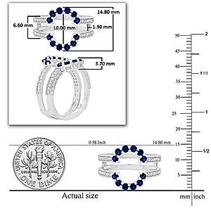 Dazzlingrock Collection Round Blue Sapphire & White Diamond Ladies Enhancer Curved Double Guard Matching Wedding Band | 925 Sterling Silver, Size 9.5