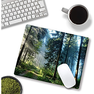 Natural Scenery Forest Custom Design, Square Waterproof Non-Slip Rubber Base MousePads for Office Laptop, 9.5"x7.9"x0.12" Inch