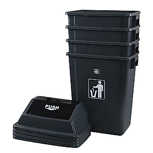 Xowine 15 Gallon Kitchen Swing Top Garbage Can, 4-Pack Plastic Swing Top Lid Trash Can, Gray