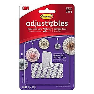 3M Command Adjustables Hooks & Clips [Repositionable]: adjustable clips / 6-pack (Clear) / 6-pack