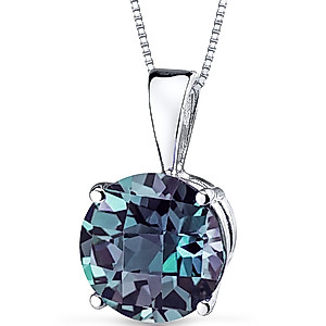 PEORA Created Alexandrite Pendant for Women 14K White Gold, Color-Changing Classic Solitaire, 2.35 Carats Round Shape 8mm, AAA Grade