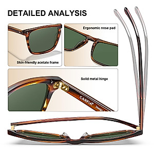 CARFIA Retro Polarized Sunglasses for Men UV Protection Hand-crafted Acetate Frame Fashion Cool Sun Glasses CA53572 Tortoise