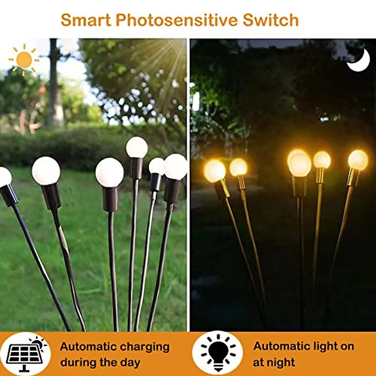 Rehenbsem Solar Firefly Lights Outdoor Waterproof,2 Pcs 6 LED Starburst Swaying Lights Outdoor Garden, Swaying When Wind Blows Decorative String Lights for Yard Patio Pathway