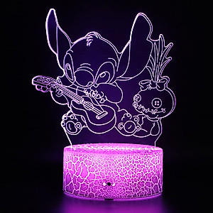 bantogogo Cartoon Animals Stitch Lilo and Stitch 3 Anime Figure 3D LED Optical Illusion Bedroom Decor Table Lamp with Remote 7 Colors Acrylic Sleep Night Light Birthday Gifts for Child Kids