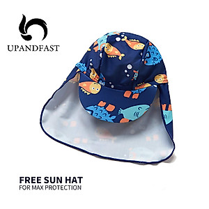 upandfast Baby Boy Swimsuit UPF 50 One Piece Infant Boy Bathing Suit with Sun Hat(Blue,6-9 Months)