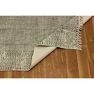 Casavani Indian Handmade Cotton Dhurrie Geometric Gray & Black Floor Carpet For Doormat Best Uses For Bedroom,Living Room,Dining Room,Kitchen,Purch,Balcony 6x8 Feet