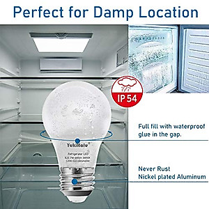 YukiHalu, LED Refrigerator Light Bulb 60W Equivalent A15 Appliance Fridge Bulbs, Waterproof 600 Lumen 7W 120V Daylight 5000K E26 Medium Base, Small Size Bulb for Damp Location, Not-Dim, 2-Pack