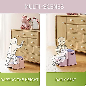 HOMKO 2 Step Kids Toddler Potty Training Step Stool for Bathroom Kitchen Sink and Toilet Anti-Slip Potty Stools, 3 in 1 Independent Stepping Stool, Pink