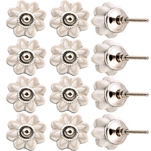 Set of 12 Ceramic Knobs Decorative Knobs for Home Kitchen Cabinet Cupboard Door Dresser Wardrobe Pulls Cabinet Knobs Ceramic Drawer Pull Kitchen Cupboard Pull Door Handle - White Silver