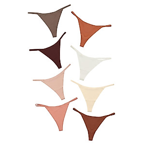 DEANGELMON Seamless G-string Thongs for Women - No Show Thong Underwear Low Rise Stretch Panties Workout Pack (8P1,XL-NEW)