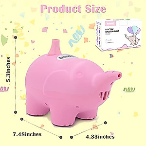 Balloon Pump Electric, Balloon Pump Kit 600W 110V Inflator Air Blower Cute Cartoon Elephant Portable Balloon Air Pump with Tying Tool Dot Glue for Party Wedding Christmas Ceremony Decoration (Pink)