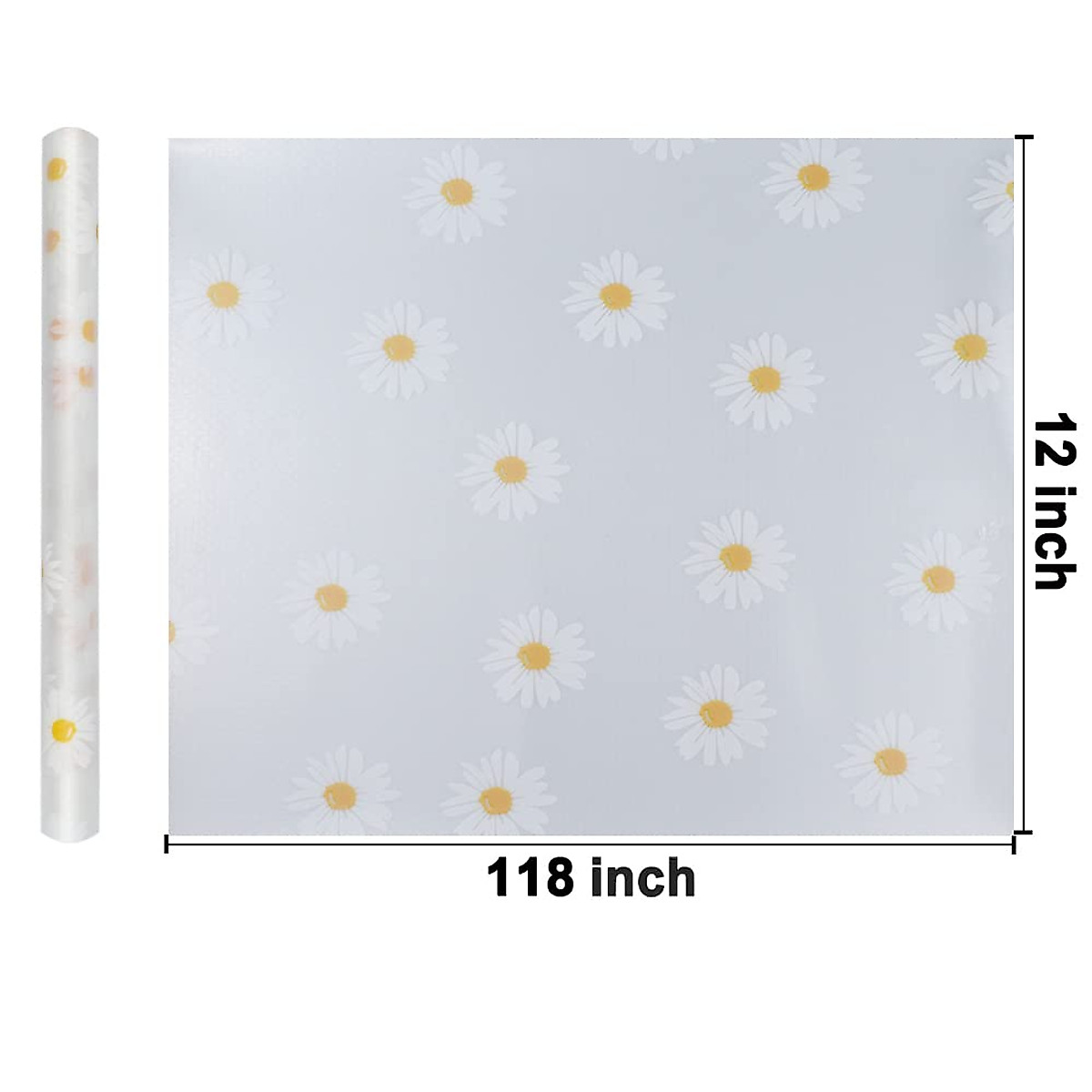 Waterproof Shelf and Drawer Liners for Kitchen Cabinet, Refragerator Mats Bathroom Sink Liner No Slip Cupboard Mats Non Adhesive EVA Place Mats Roll - Clear Daisy 17.7"×78.7"