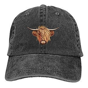 Scottish Hairy Highland Cow Hats for Men Women Vintage Baseball Cap Beach Dad Sun Hat Black