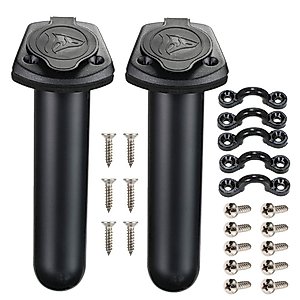 Kayak Fishing Rod Holder, Borogo 2 Pack Kayak Deck Flush Mount Fishing Boat Rod Holders and Cap Cover for Kayak, Fishing Boat, Canoe and Fishing Tackle Accessory Tool