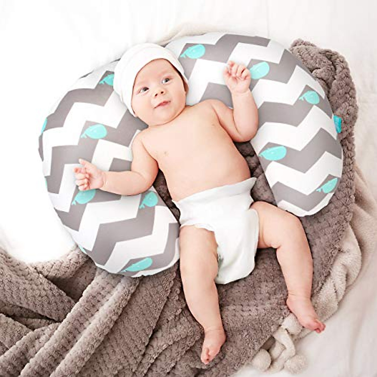 COSMOPLUS Stretchy Nursing Pillow Covers 2 Pack Nursing Pillow Slipcovers for Breastfeeding Moms,Ultra Soft Snug Fits On Infant Nursing Pillow,Clouds Whales