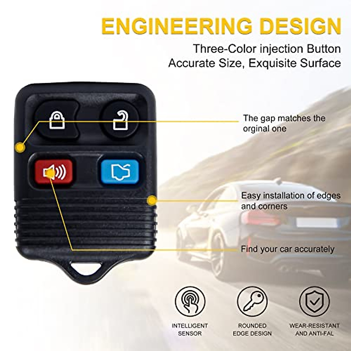 Pilida Keyless Entry Remote Clicker Control Replacement Fit for Escape Focus Fusion Mustang Taurus Explorer| Lincoln| Mercury| 4 Button Car Key Fob CWTWB1U345 Pack of 2