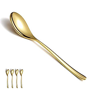 Gold Soup Spoons 4 Pieces, Homquen Stainless Steel 8.1" Smooth Edge Modern Design Spoon Silverware Set Dinner Spoon Table Spoon, Dessert Spoon Dishwasher Safe