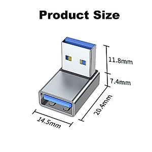 AreMe 90 Degree USB 3.0 Adapter 2 Pack, Upward Angle USB A Male to Female Converter Extender for PC, Laptop, USB A Charger, Power Bank and More (Grey)