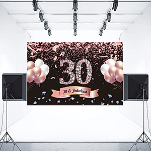 Trgowaul 30th Birthday Decorations for Women Rose Gold 30 & Fabulous Backdrop Banner 43.3 X 70.8 inches Happy Birthday Party Suppiles Photography Supplies Background 30th Birthday Decoration for her
