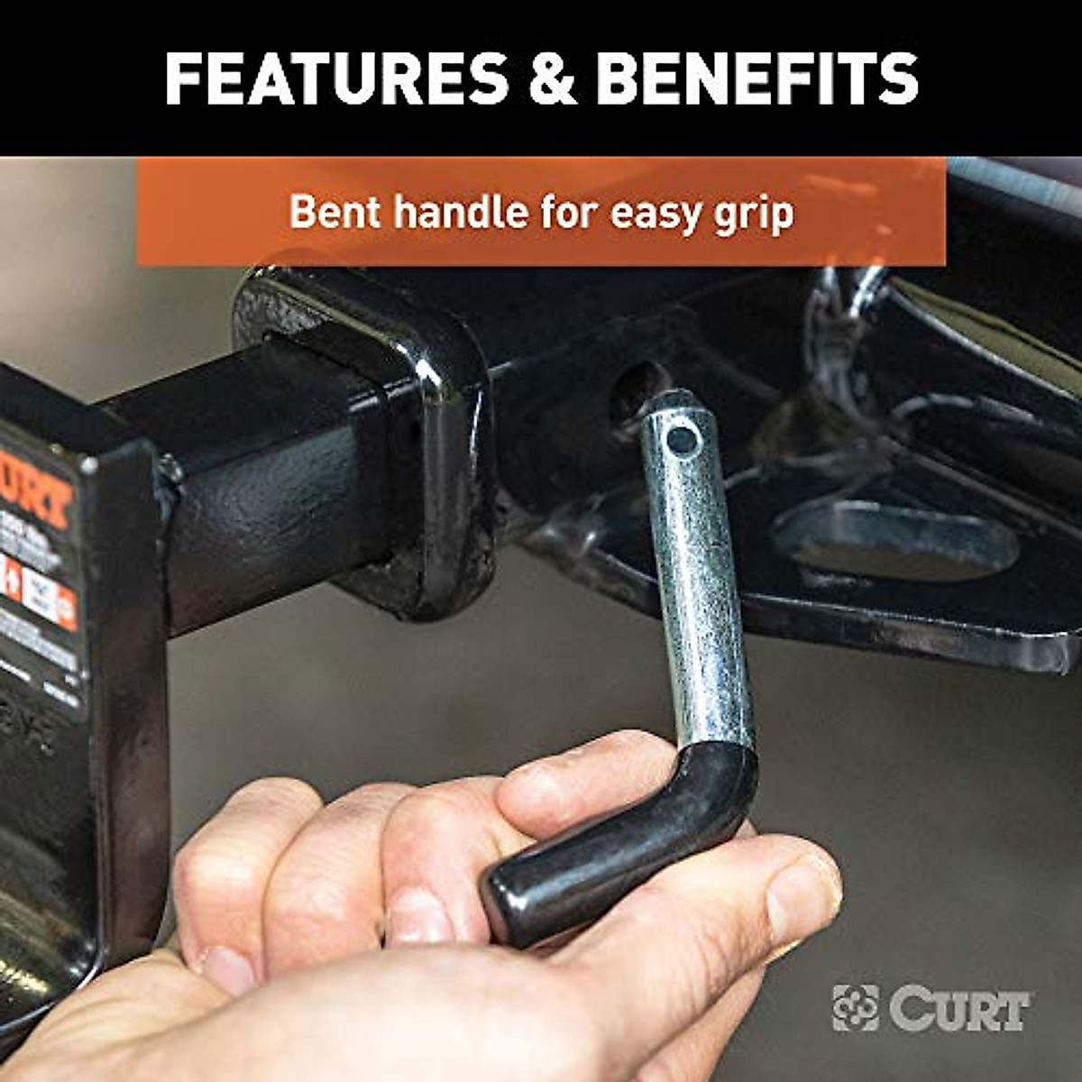 CURT 21411 Trailer Hitch Pin & Clip with Vinyl-Coated Grip, 1/2-Inch Diameter, Fits 1-1/4-Inch Receiver