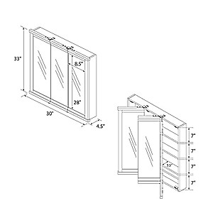 DHP Otum Bathroom 3 Door Mirrored Medicine Cabinet and Organizer, Surface Mount Wall Storage, Walnut