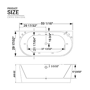 Whirlpool Bathtub 59 in. Acrylic Freestanding Bath Tub Hydromassage Gracefully Oval Shaped 8 Water Jets Soaking SPA, Double-Ended Massage Bathtubs with Two Black Pillow , White