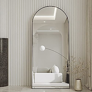 ZMYCZ Full Length Mirror 64"x21" Sleek Arched-Top Floor Mirror with Stand, Large Wall Mirror Standing Hanging or Leaning Against Wall Full Body Mirror for Bedroom, Black