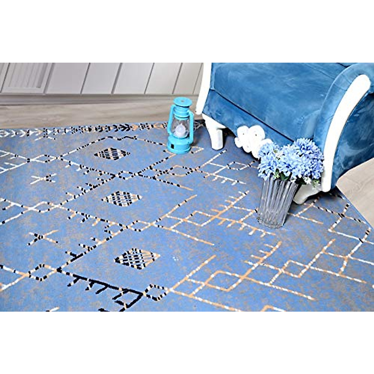 Furnish my Place Trellis Pattern Rug - 7 ft. 8 in. x 11 ft, Light Blue, Bohemian Rug with Transitional Design