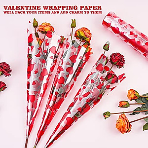 Cellophane Wrap Roll Hearts Design（100’ Ft. Long X 32” in. Wide）2.3 Mil Valentine's Day Cellophane Bags Thick Crystal Clear with Special Red Hearts Cellophane Bags For Flower Wrapping, Gift Basket Wrap Cellophane for Valentine's Day Gift Wrapping