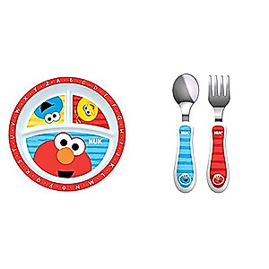 NUK Sesame Street Plate with NUK Sesame Street Dinnerware Utensil Set