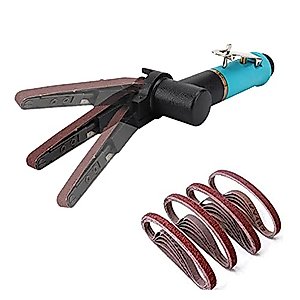 SI FANG Intensive Air Belt Sander 3/8''x 13'' with 16Pcs Sanding Belts (Grit 40 60 80 120 each 4pc), Mini Pneumatic Tool for Metal, Wood, Plastics, Rubber, Providing Polishing, Stripping & Sanding