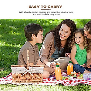 Cabilock Picnic Baskets Woven Baskets with Handles Picnic Storage Basket with Lid Farmhouse Ornaments Crafts for Outdoor Picnic Wedding Party Favors Decoration (White) Simple Picnic Basket