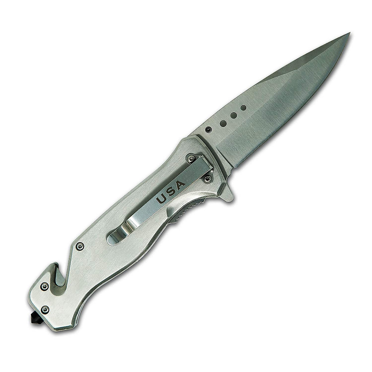 Military Gift Shop American Flag Folding Knife | Tactical Elite Knife | Stainless Steel Pocket Knife | USA Rescue Knife with 3.5 Inch Blade | Flag Knife Silver