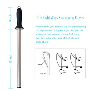 Wiitek 12inch Diamond Knife Honing Rod, Professional Chef Knife Sharpener Steel, Best Knife Honer, Kitchen Appliances, Ideal for Chef Knife, Cooking Knife, Butcher Knife and Japanese Knife