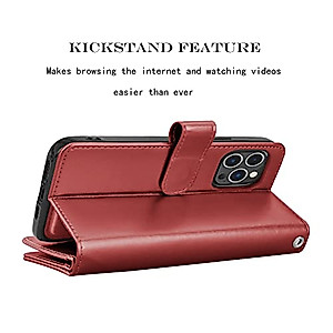 NJJEX Wallet Case for iPhone 14 Pro 6.1" 2022, for iPhone 14 Pro Case, [9 Card Slots] PU Leather ID Credit Holder Folio Flip [Detachable] Kickstand Magnetic Phone Cover & Lanyard [Wine Red]