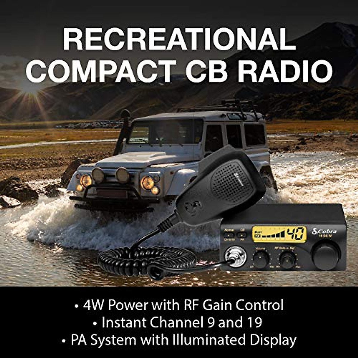 Cobra 19DXIV Professional CB Radio - Instant Channel 9 and 19, 4 Watt Output, Full 40 Channels, LCD Display, RF Gain Control, Compact Design