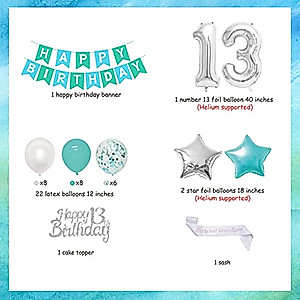 13th Birthday Decorations for Girls Sweet 13 Birthday Decorations for Girls Teal Turquoise Turning 13 Birthday Supplies Mint Green Happy Birthday Banner Garland Sash Happy 13th Birthday Cake Topper