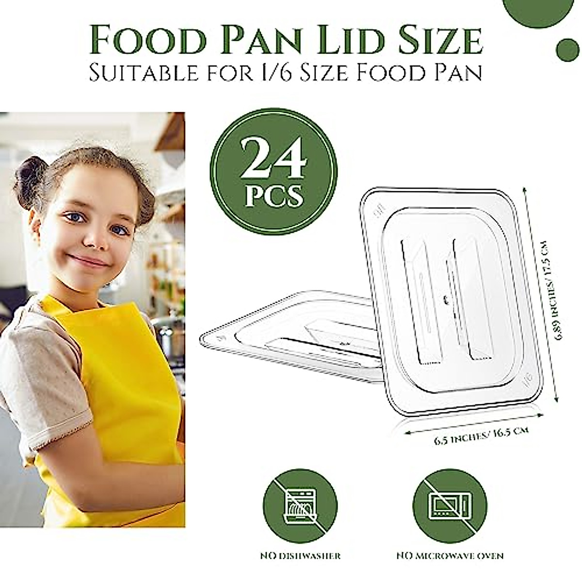 Hoolerry 24 Pcs Polycarbonate Food Pan Lid with Handle 1/6 Size Hotel Pan Cover Clear Hotel Pan Lid for Restaurant Commercial Food Container and Storage