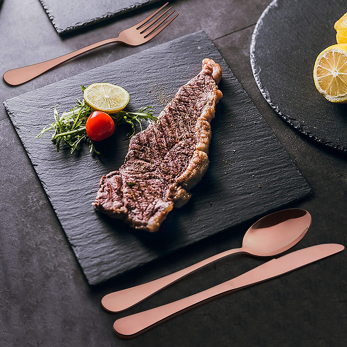 LIANYU Copper Silverware Flatware Set, 60 Piece Stainless Steel Cutlery Set for 12, Mirror Finish, Ideal for Home Hotel Wedding Festival Party, Dishwasher Safe