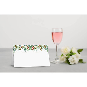 Table Place Card, Christmas Themed Tent Style Cards, Pack of 25 Half-Fold Reception Place Card, Perfect for Christmas Party, Birthday, Wedding, Bridal Shower, Baby Shower, Banquet C17
