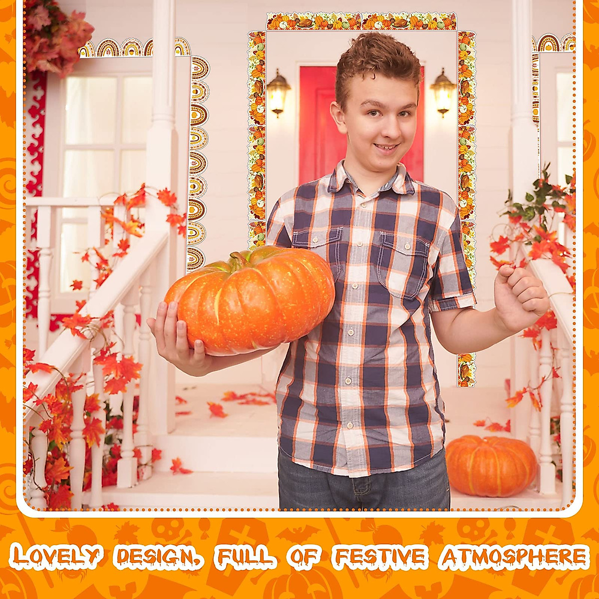 Nezyo 72 Pieces Christmas Bulletin Board Borders Thanksgiving Fall Bulletin Board Trim Halloween Winter Trim Rainbow Blackboard Border Sticker School Decoration Borders, 6 Styles (Cute Style)